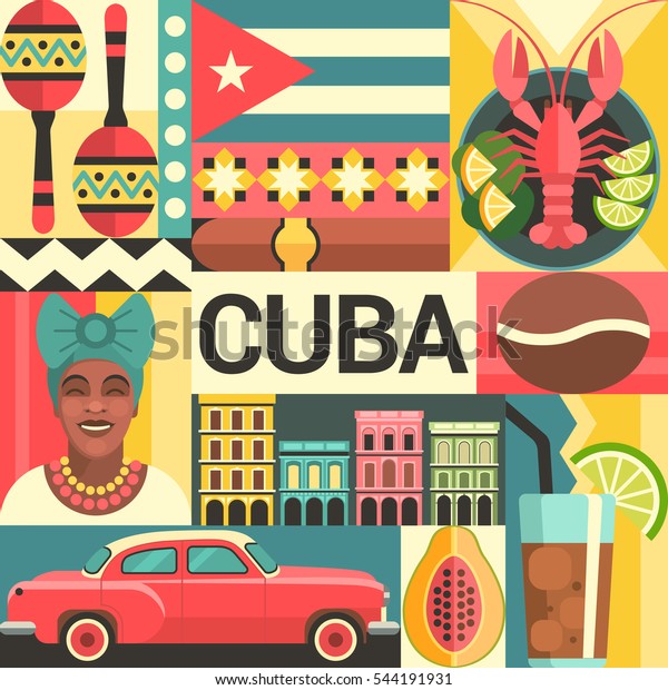 Cuba travel poster concept. Vector illustration with Cuban culture and ...