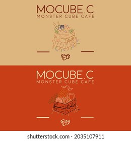 Cube Monster Themed Cafe Logo Cute Stock Vector (Royalty Free ...