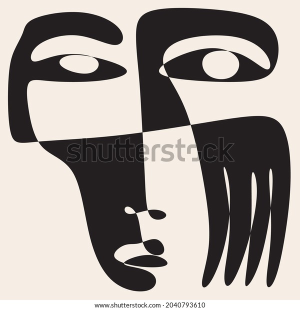 Cubism Abstract Face Line Drawing Trendy: стоковая векторная графика ...