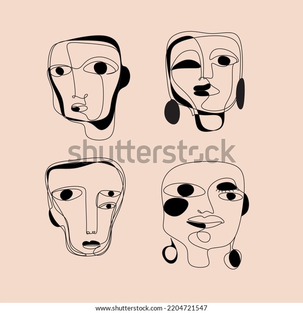 Cubism Abstract Face Line Drawing Trendy Stock Vector (Royalty Free ...