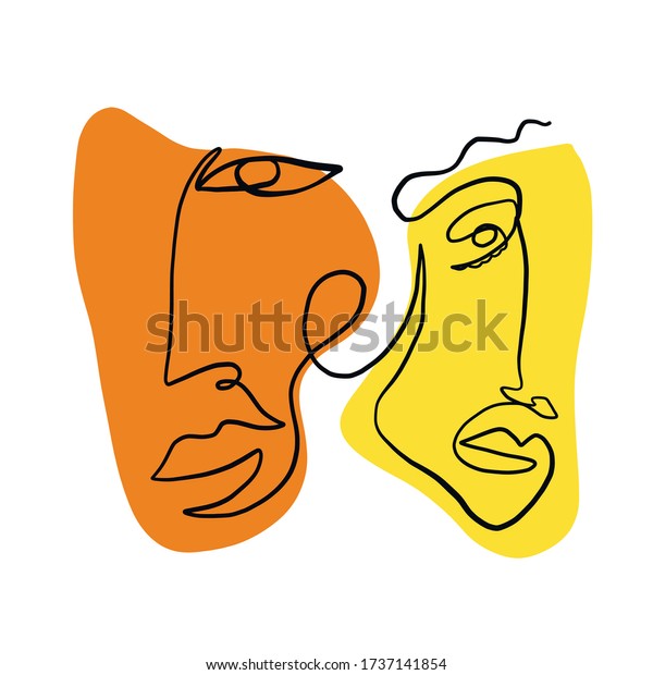 Cubism Face Contemporary Collage Continuous Line Stock Vector (Royalty ...