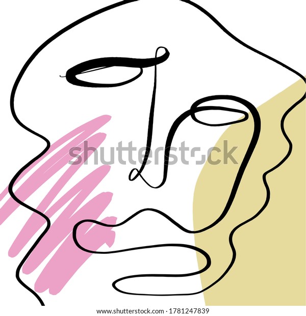 Cubism Face Contemporary Collage Continuous Line Stock Vector (Royalty ...