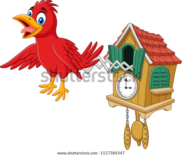 Cuckoo Clock Red Bird Chirping Stock Vector (Royalty Free) 1157384347 ...