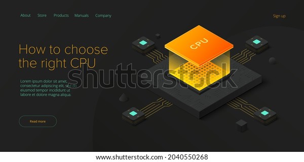 Cumputer Cpu Chip Illustration Isometric Vector Stock Vector (Royalty ...