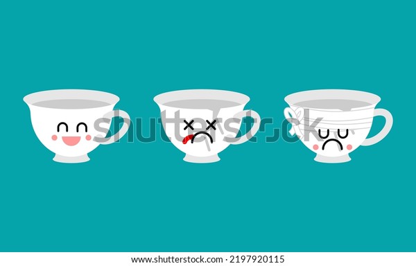 Cup Cartoon Set Joyful Sad Broken Stock Vector (Royalty Free ...