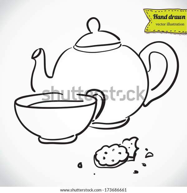 Cup Tea Cakes Vector Sketchy Illustration Stock Vector (Royalty Free ...