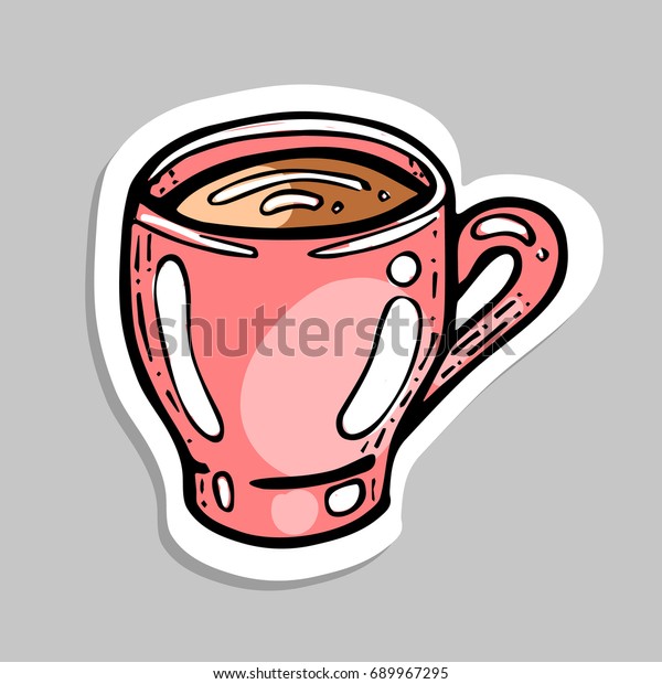 Cup Tea Coffee Pink Hand Drawn Stock Vector (Royalty Free) 689967295