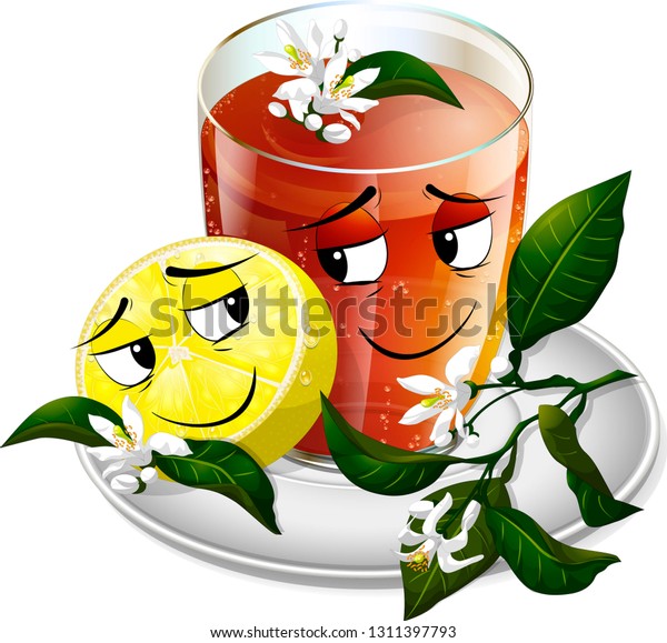 Cup Tea Lemon Best Friends Vector Stock Vector (Royalty Free ...