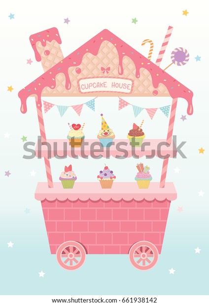 Cupcake House Design Booth Kiosk Decorated 스톡 벡터(로열티 프리) 661938142 ...