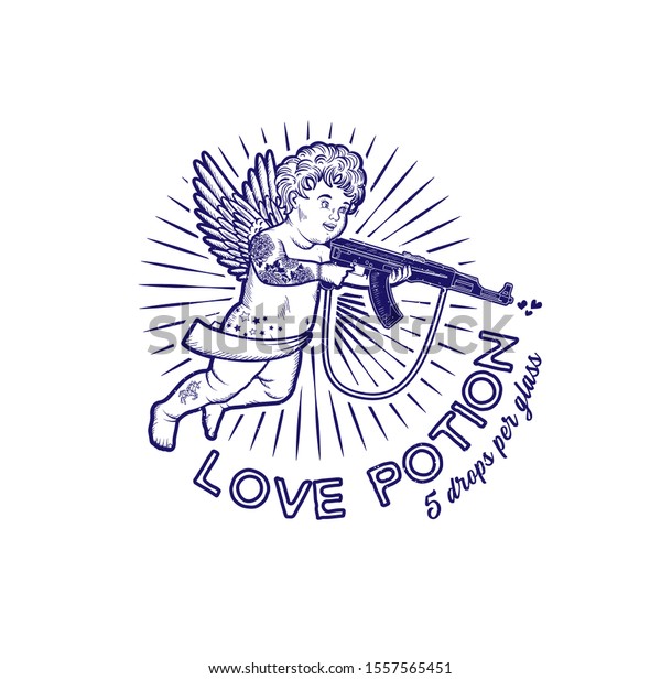 Cupid Assault Rifle Hand Drawn Illustration Stock Vector (Royalty Free ...