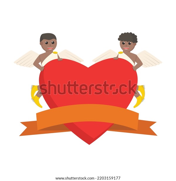 Cupid Pair African Holding Big Heart Stock Vector (Royalty Free ...