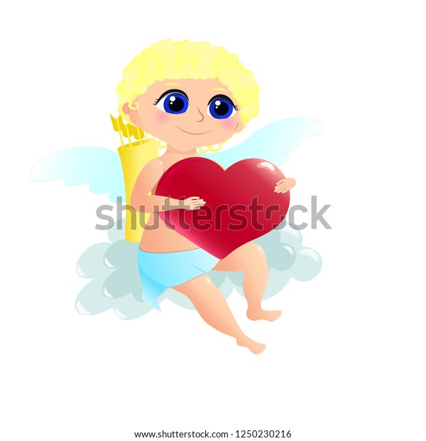 Cupid Sitting On Cloud Holding Big Stock Vector (Royalty Free ...