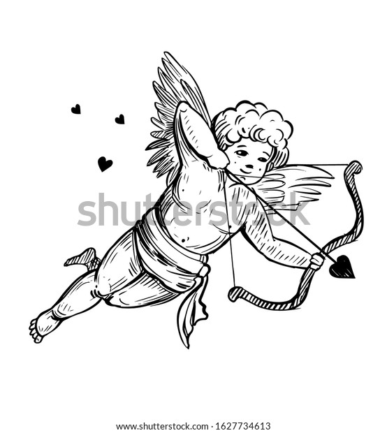Cupid Sketch Vector Illustration Outline Transparent: Stock ...