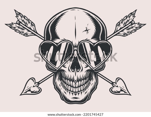 Cupid Skull Element Monochrome Vintage Crossed Stock Vector (Royalty ...