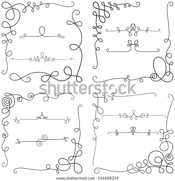 Curly Elementsvintage Borders Decorative Corners Dividers Stock Vector ...
