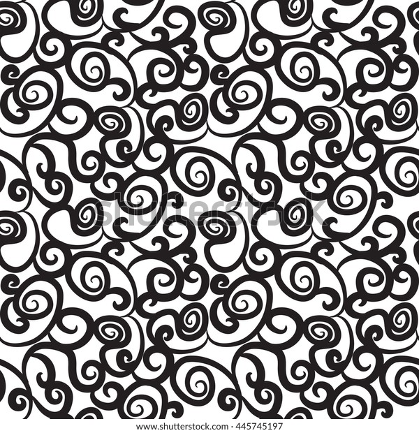 Curly Monochrome Seamless Pattern Swirly Repeating Stock Vector ...