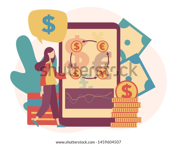 Currency Exchange Service Concept Flat Cartoon Stock Vector (Royalty ...