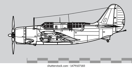 Curtiss Sb2c Helldiver Outline Vector Drawing Stock Vector (Royalty ...