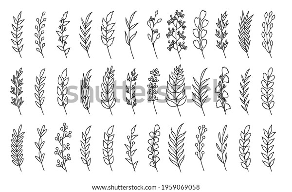 Curved Black Linear Laurel Branches Set: vector de stock (libre de ...
