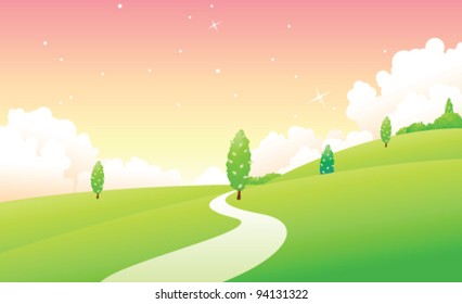 Curved Path Over Green Landscape Stock Vector (Royalty Free) 94131322 ...