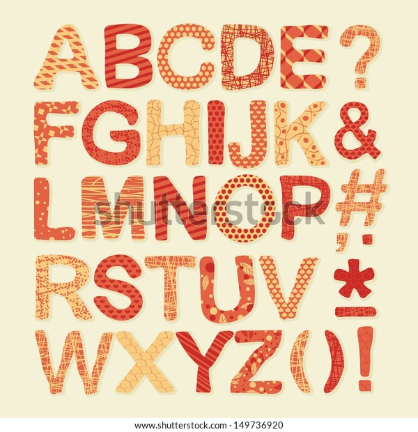 Custom Latin alphabet set with character symbols and punctuation marks