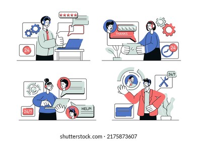 Customer Service Concept Set Flat Line Stock Vector (Royalty Free ...