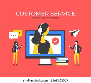 Customer Service People Computer Client Support Stock Vector (Royalty ...