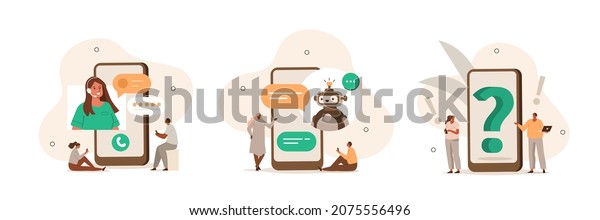 Customer Support Illustration Set Characters Using Stock Vector ...