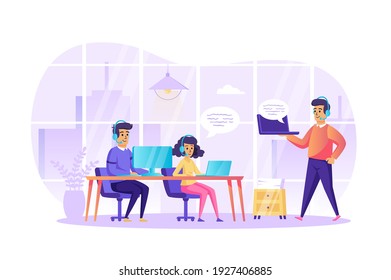 Customer Support Office Scene Operators Headsets Stock Vector (Royalty ...