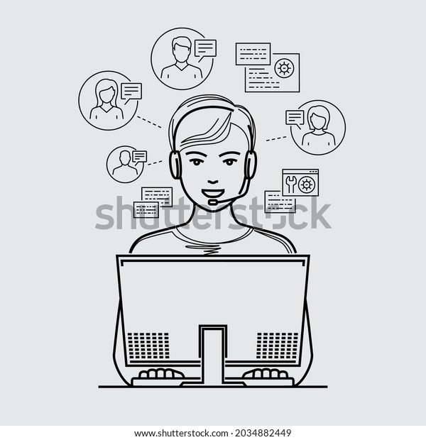Customer Support Service Executive On Desktop Stock Vector (Royalty ...