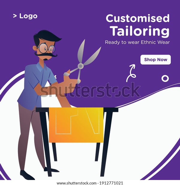 Customised Tailoring Banner Design Tailor Cutting Stock Vector (Royalty ...