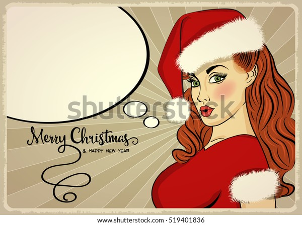 Customizable Beautiful Retro Christmas Card Sexy Stock Vector Royalty Free 519401836