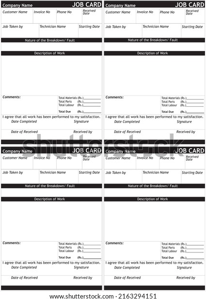 Customizable Job Card Job Sheet Service Stock Vector (Royalty Free ...