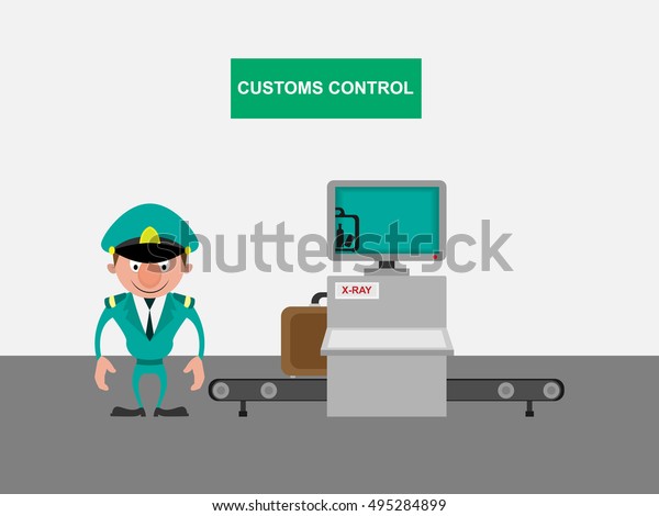 Customs Control Cartoon Character Near Xray Stock Vector (Royalty Free ...