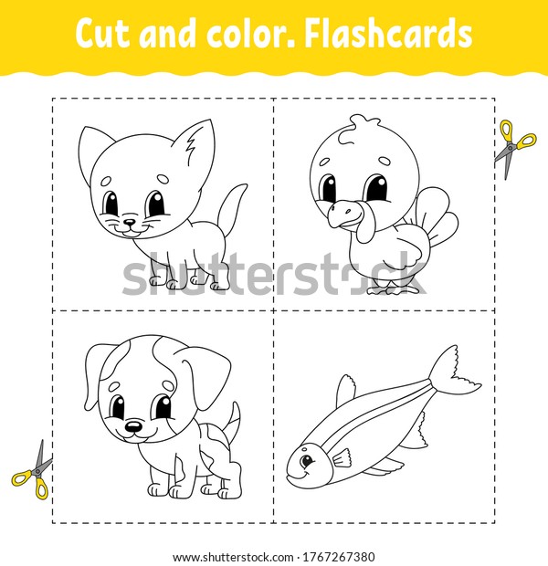 Cut Color Flashcard Set Coloring Book Stock Vector (Royalty Free ...