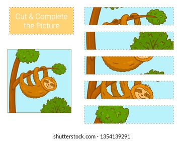 Cut Complete Picture Sloth Educational Children Stock Vector (Royalty ...