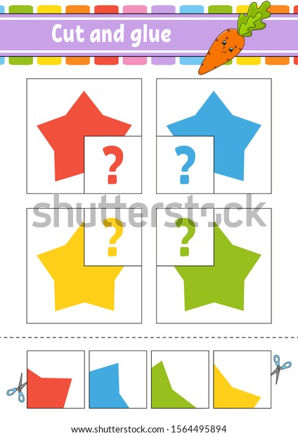 Cut and glue. Four flash cards. Color puzzle. Education developing ...