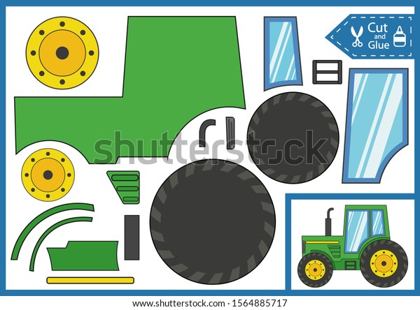 Cut Glue Paper Tractor Worksheet Funny Stock Vector (Royalty Free ...