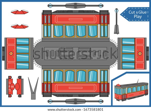 Cut and glue the paper a tram. Crafts activity page. Worksheet with ...