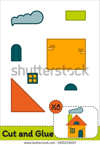 Cut Glue Worksheet House Stock Vector (Royalty Free) 1800258604 ...