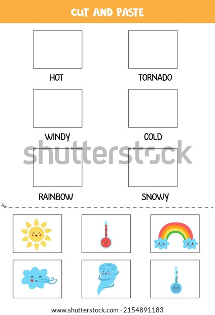 Cut Paste Weather Pictures Educational Worksheet: stockvector ...
