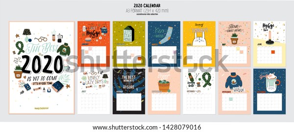 Cute 2020 Calendar Yearly Planner Calendar Stock Vector (Royalty Free ...