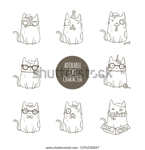 Cute Adorable Kitty Cat Character Collection Stock Vector (Royalty Free ...
