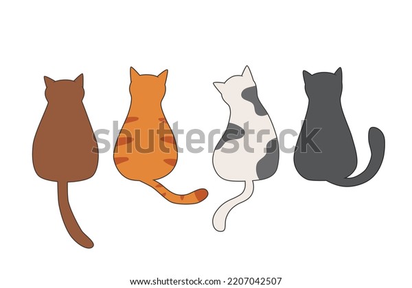 Cute Adorable Sitting Cats Back View Stock Vector (Royalty Free ...