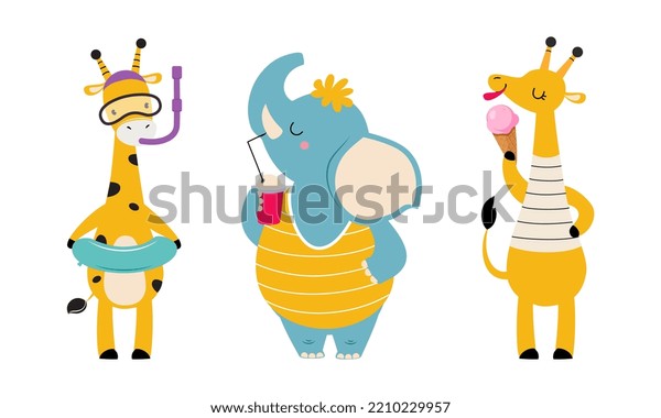 Cute African Giraffe Eating Ice Cream Stock Vector (Royalty Free ...