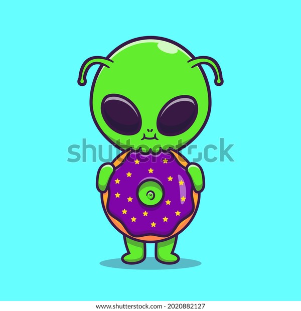 Cute Alien Eating Doughnut Cartoon Vector Stock Vector (Royalty Free ...