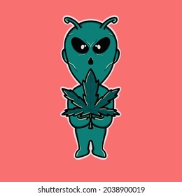 Cute Alien Hold Marijuana Cartoon Stock Vector (Royalty Free ...