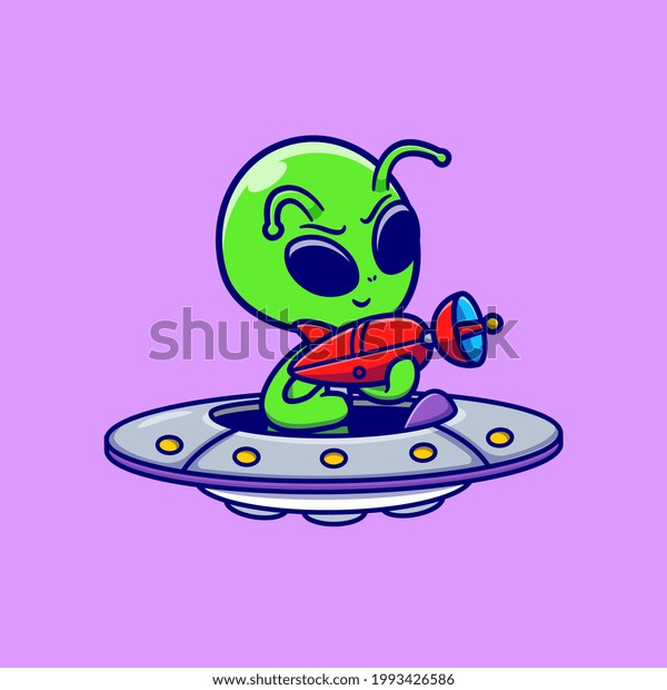 Cute Alien Holding Gun On Ufo Stock Vector (Royalty Free) 1993426586