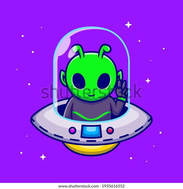 Cute Alien Peace Hand Spaceship Ufo Stock Vector (Royalty Free ...