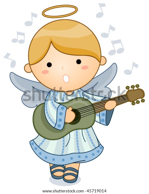 Cute Angel Singing Playing Guitar Vector Stock Vector (Royalty Free ...